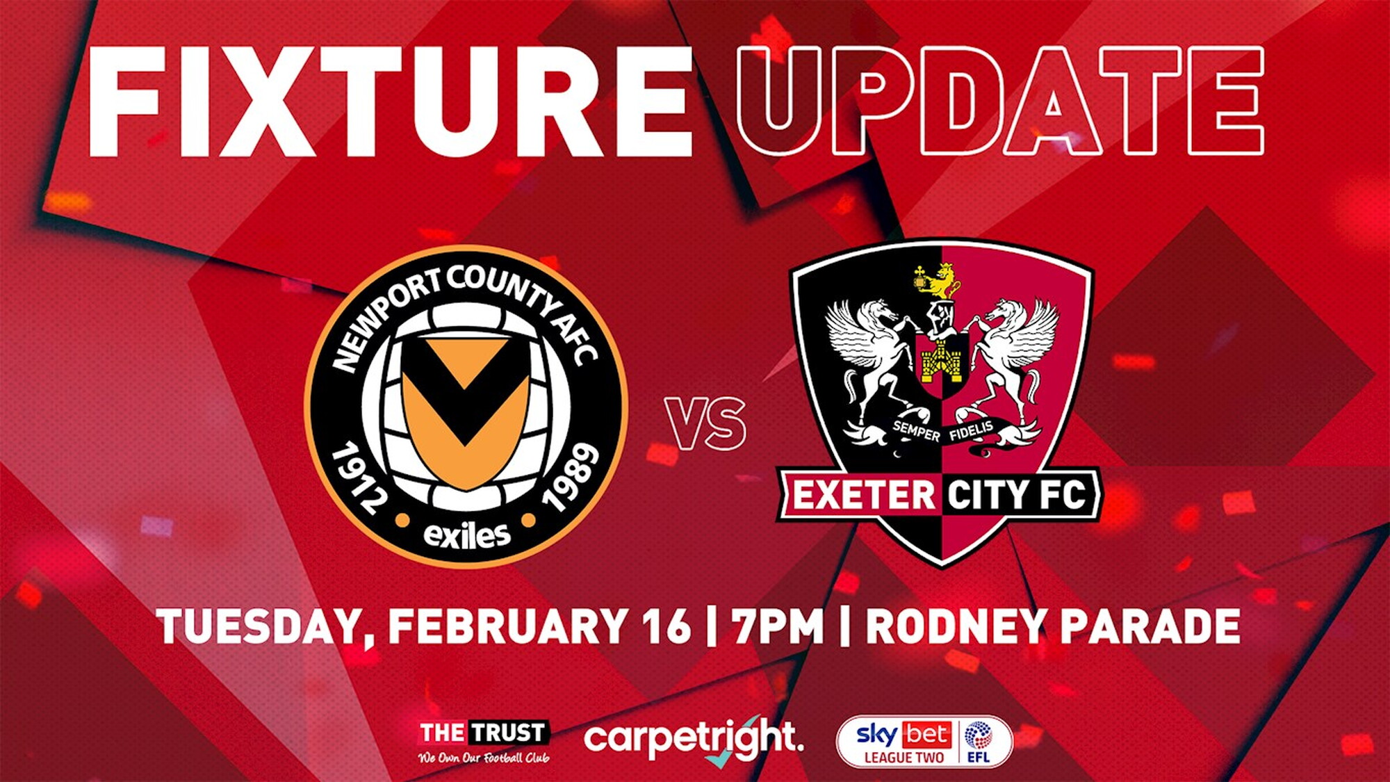🗓 FIXTURE NEWS: City to face Newport County on February 16 | Exeter ...