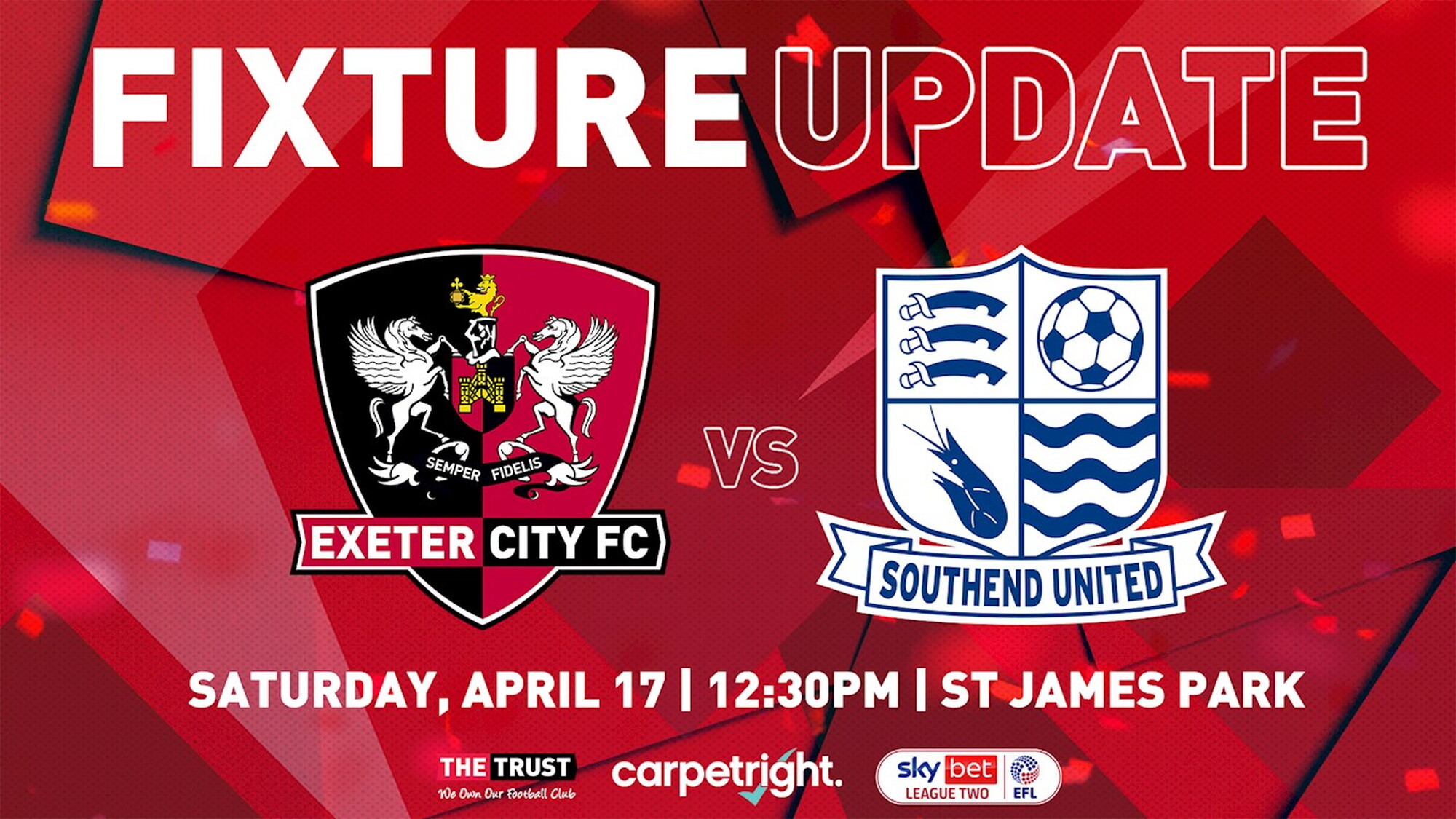 🗓 FIXTURE UPDATE: Southend United match now a 12:30pm kick-off on ...