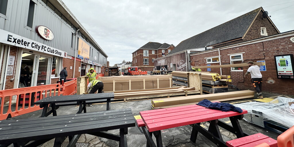 Work begins to install Fan Zone Canopy | Exeter City F.C.