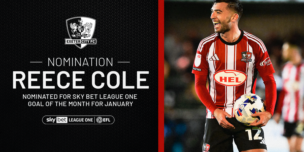 Reece Cole stunner nominated for League One Goal of the Month | Exeter ...